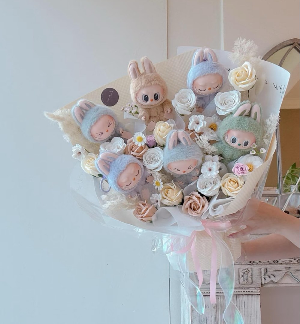 6 Popmart Labubu Bouquet Preserved Soap Flower Rose Bouquet Mother’s ...