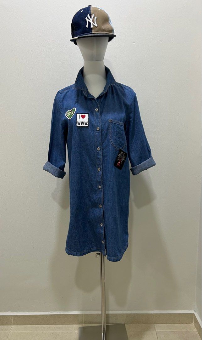 Zara Black Label Zara Denim Shirt Dress With Patches M, Women's Fashion ...
