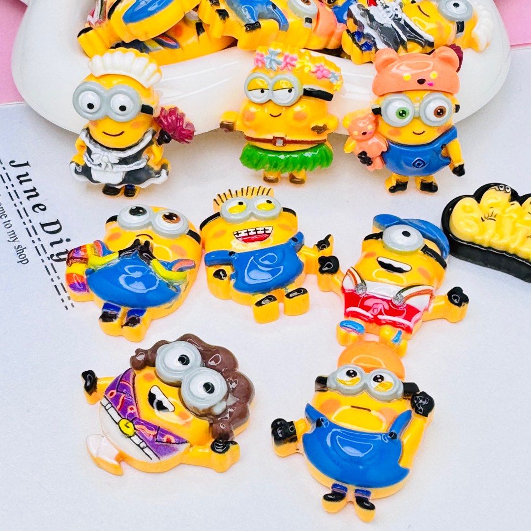 10pcs Minions Cartoon Resin Charm DIY Handmade Hair Clip Phone Case ...