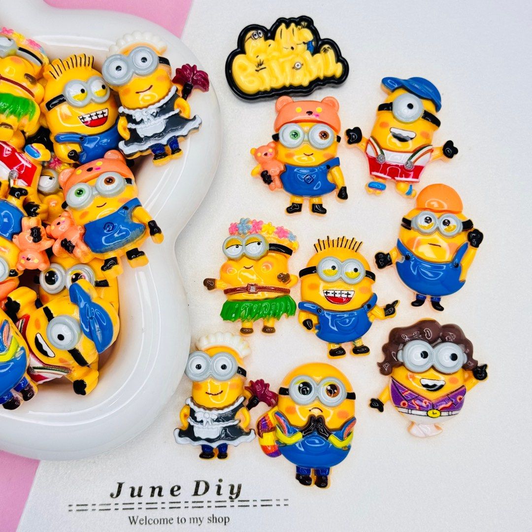 10pcs Minions Cartoon Resin Charm DIY Handmade Hair Clip Phone Case ...