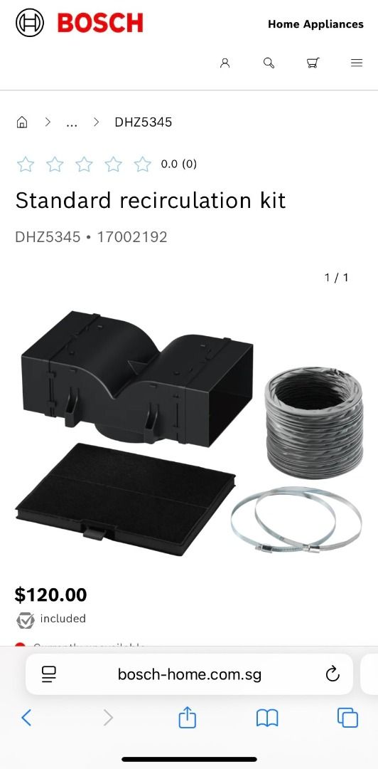 BOSCH hood recirculation kit starterset DHZ5345, TV & Home Appliances ...