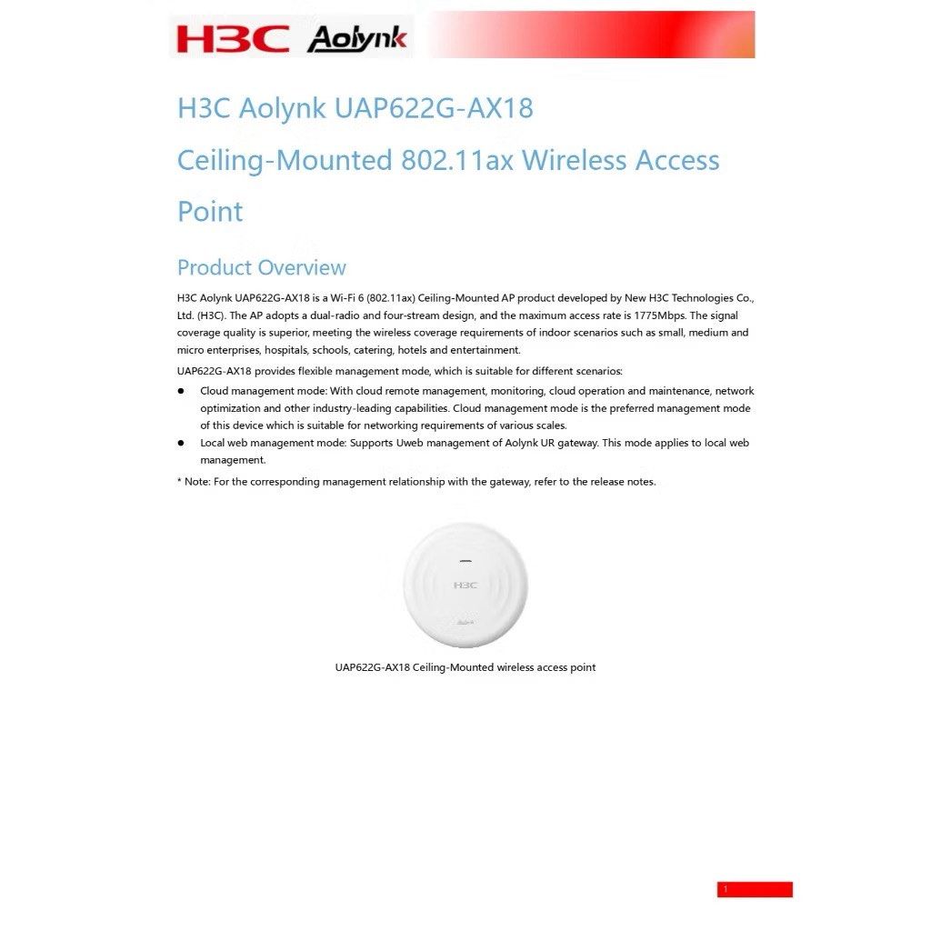 H3C Aolynk UAP622G-AX18 WiFi 6 (802.11ax) 1775 Mbps Ceiling Mounted Access Point AP, Computers ...