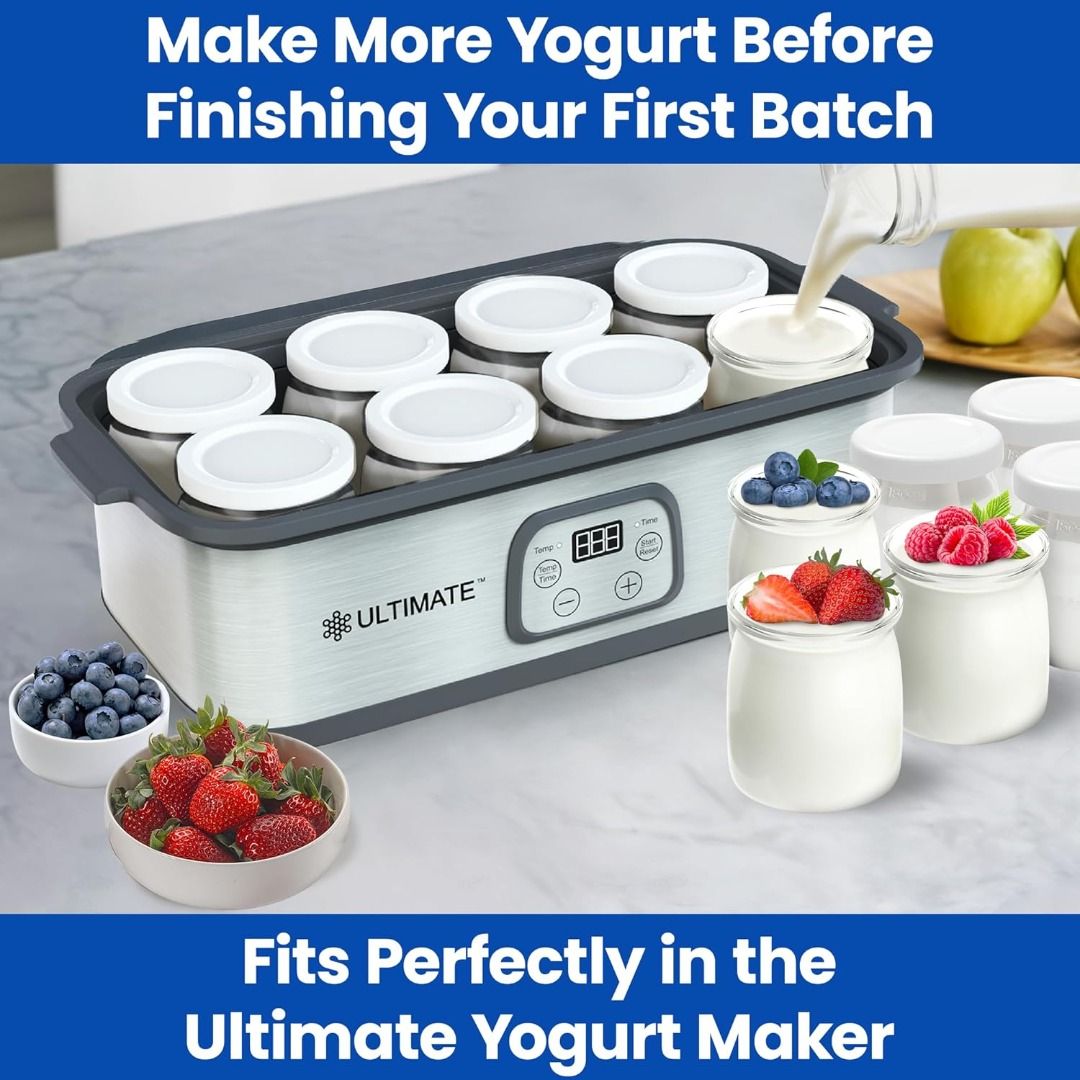 Ultimate Yogurt Jars - Make More Delicious Yogurt! 8 Count Small Glass ...