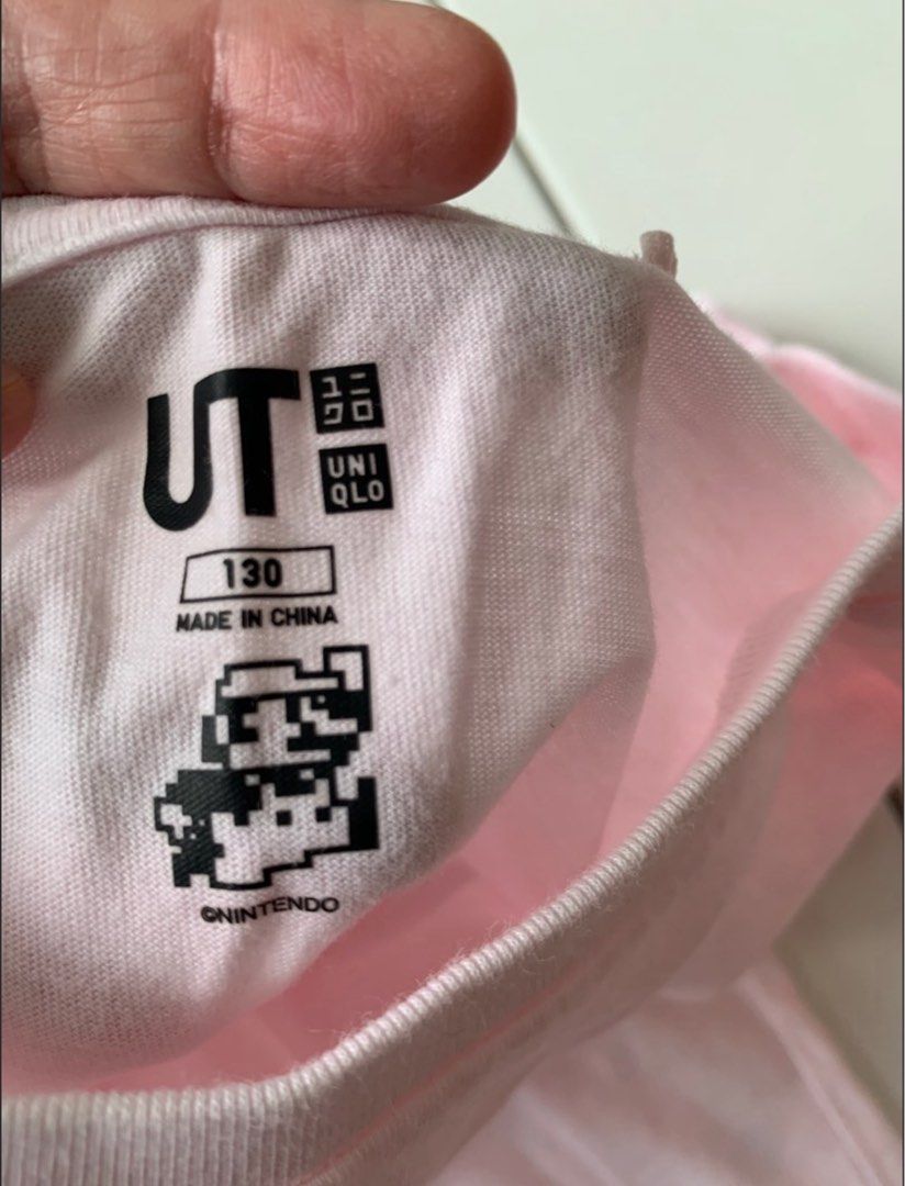 Uniqlo White Pink Mario TShirt for 5-7 years old (brand new but accidentally kena pink when wash ...