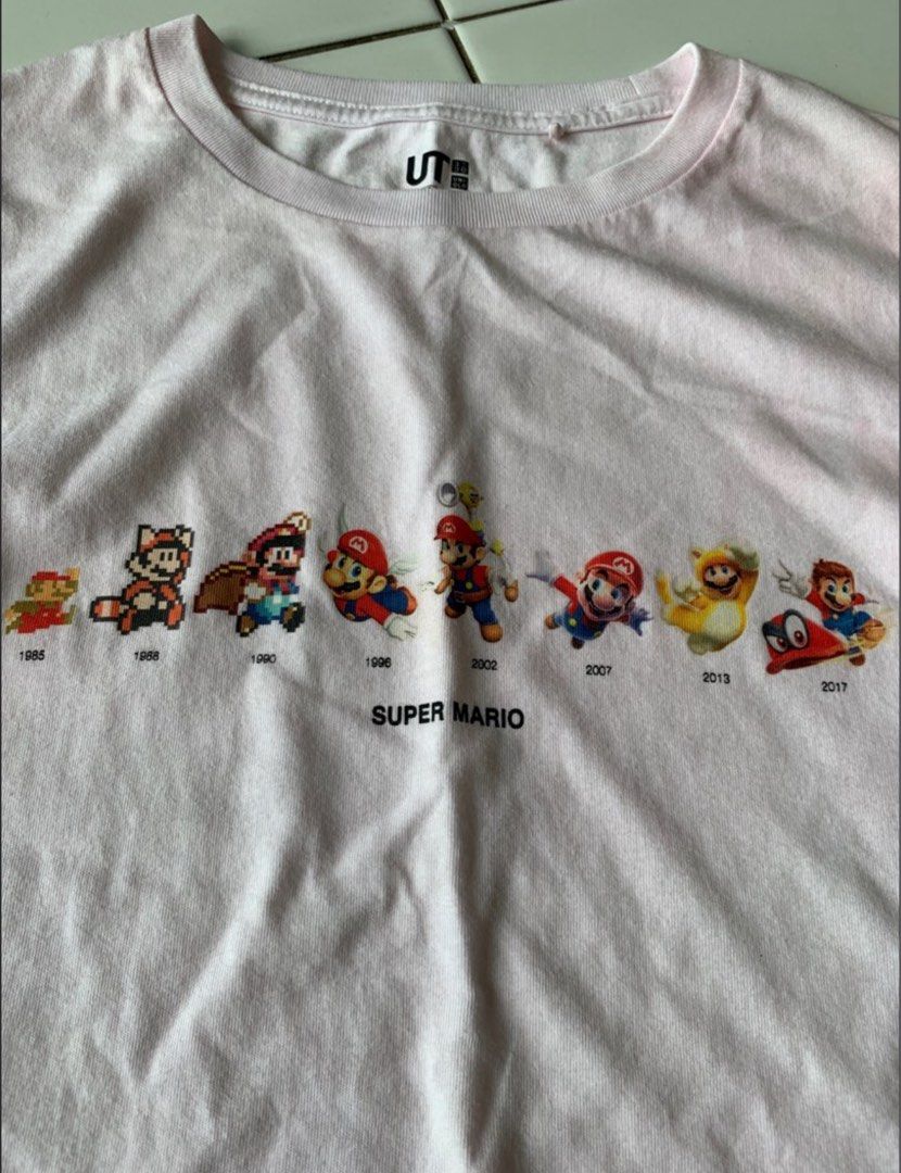 Uniqlo White Pink Mario TShirt for 5-7 years old (brand new but accidentally kena pink when wash ...
