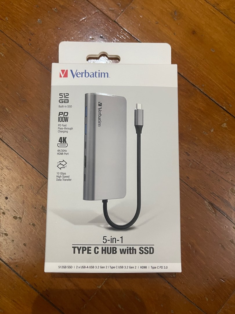 Verbatim 5 in 1 Type C Hub with 512GB built in SSD. 10Gbps high speed data transfer, Computers ...