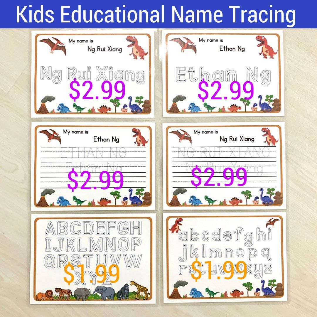 Dinosaurs Name Tracing Kids Learning Rewritable Line Tracing on dotted ...