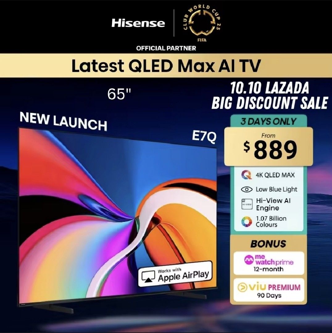 Hisense E7Q 65 inch QLED MAX 4K AI Smart TV | Quantum Dot | Eye ...