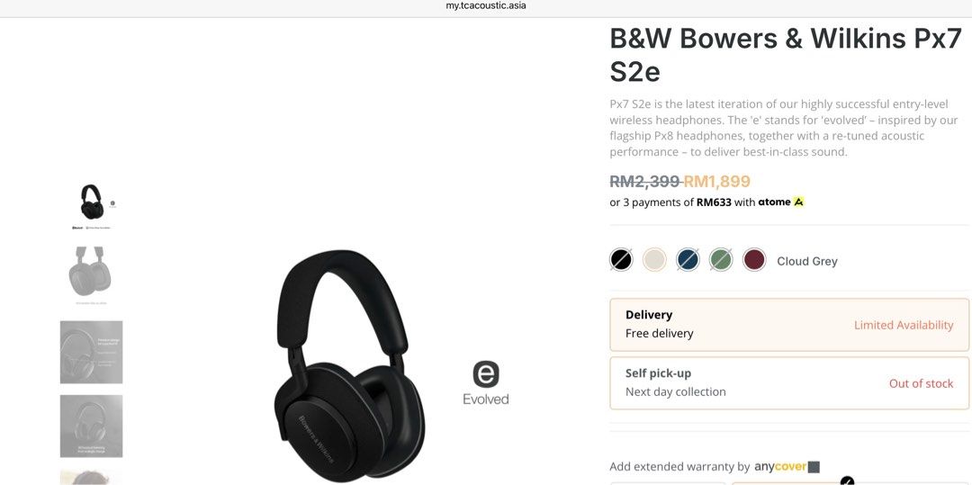 PX7 S2e (Bowers and Wilkins / B&W Headphone) (Better than Apple AirPods ...