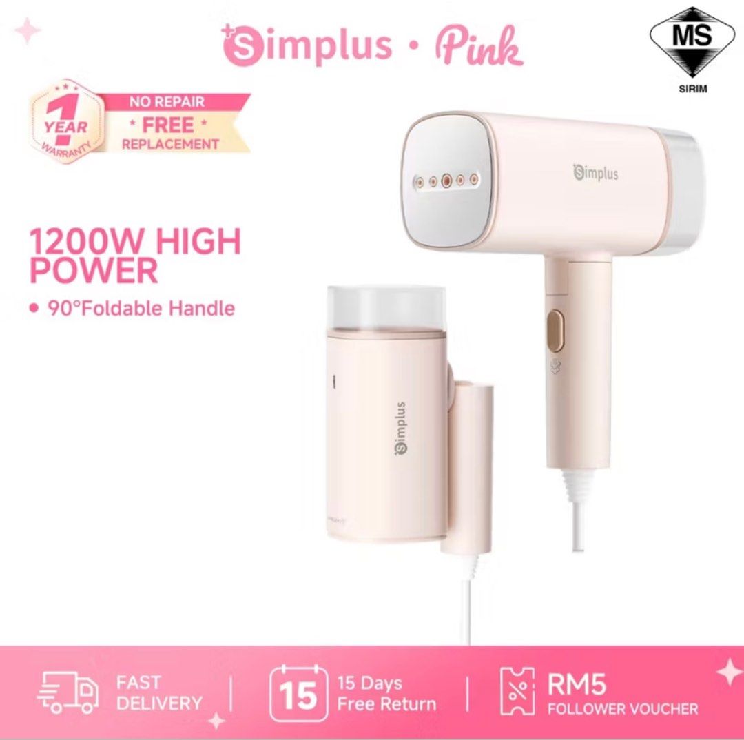 Simplus Pink Handheld Garment Steamer, TV & Home Appliances, Irons & Steamers on Carousell