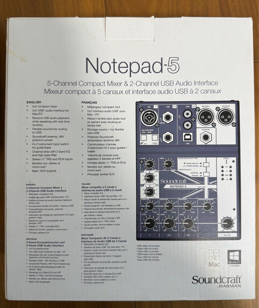Soundcraft Notepad-5 5-Channel Mixer & USB Audio Interface, Audio ...