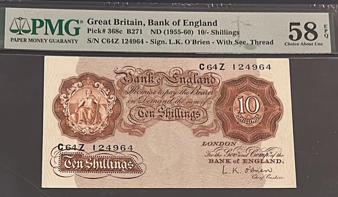 1955-60 Great Britain Bank of England 10 Shillings PMG 58EPQ, Hobbies ...
