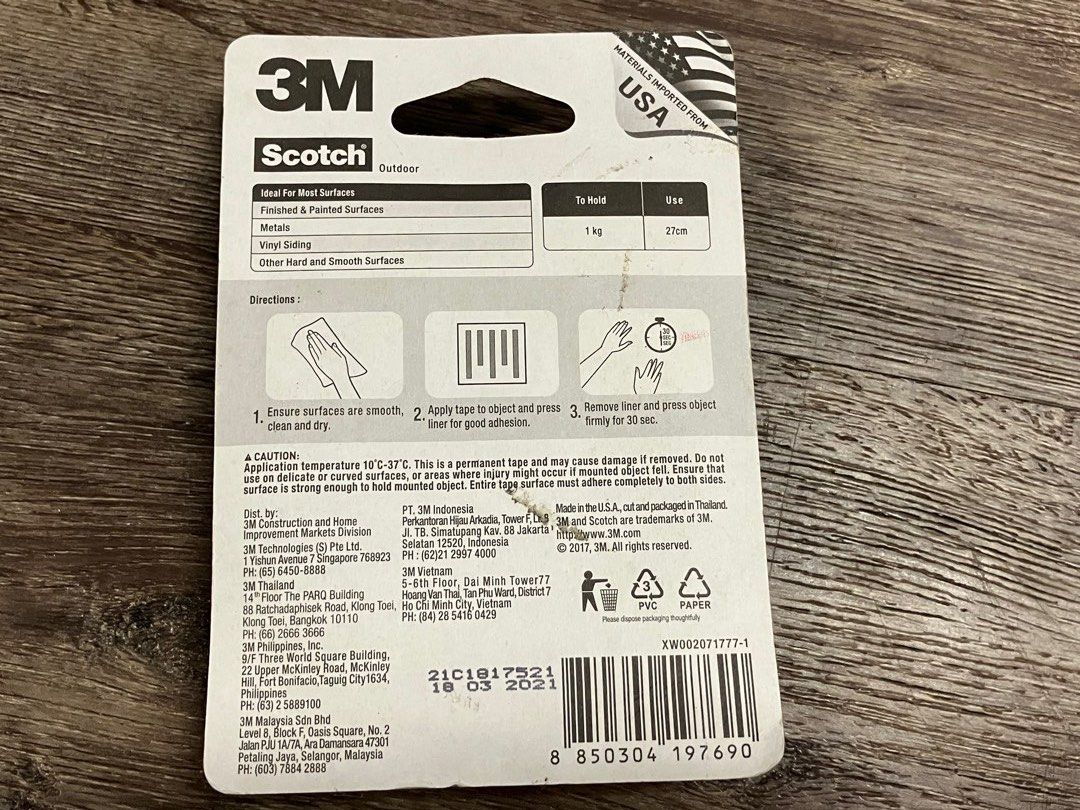 3M Scotch Outdoor Permanent Mounting Tape, Hobbies & Toys, Stationery ...