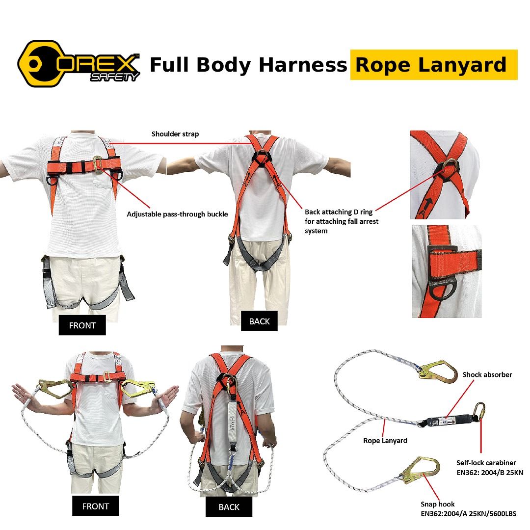 OREX Full Body Harness with Energy Absorber Double Hook (Set ...