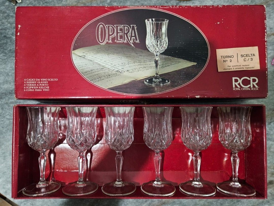RCR Opera Crystal Wine Glasses Set & Decanter, Furniture & Home Living ...