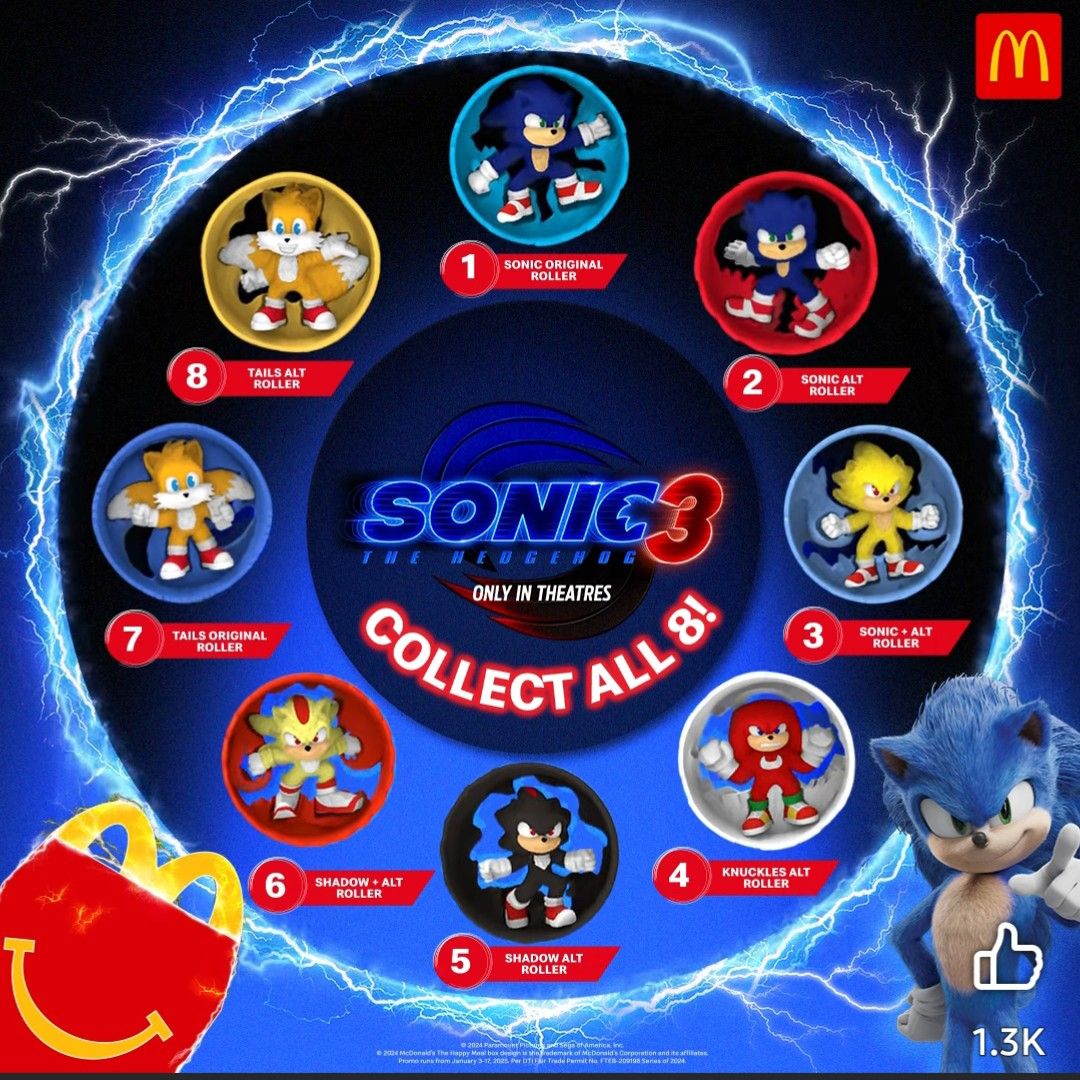 Sonic the Hedgehog 3 Happy Meal Toys, Hobbies & Toys, Toys & Games on Carousell