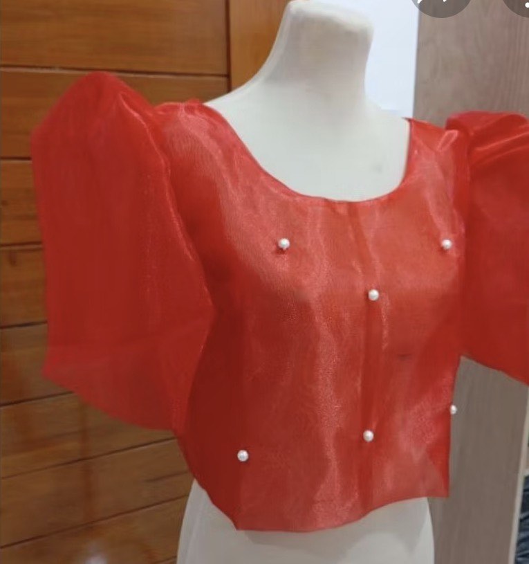 Modern Filipiniana with pearls ( rust orange), Women's Fashion, Tops ...