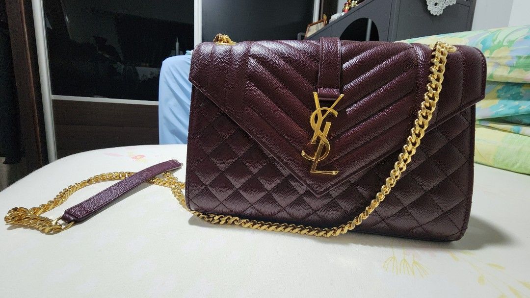 Saint Laurent Envelope Chain Bag - Burgundy, Luxury, Bags & Wallets on ...