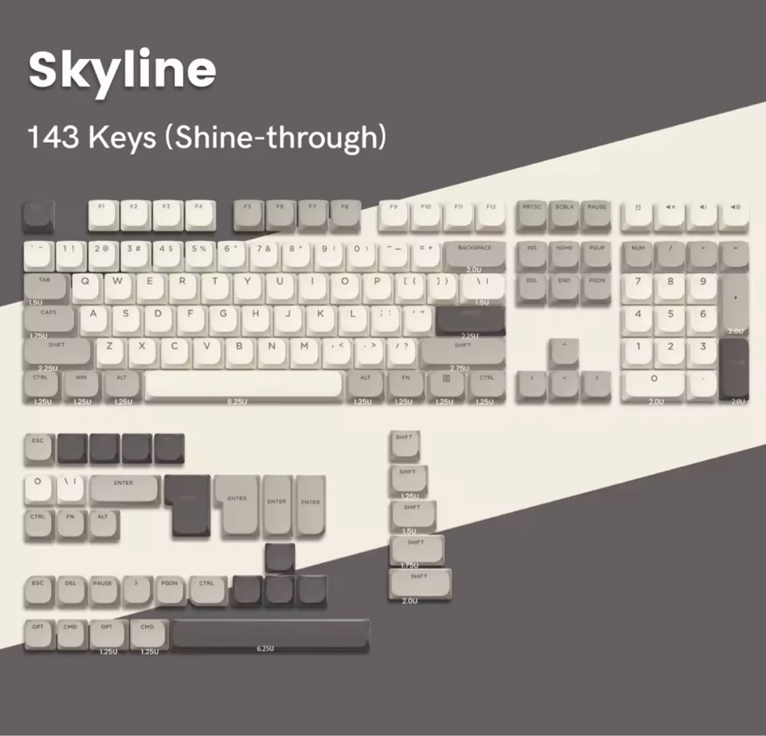 143 Keys Khaki Skyline R2 Low Profile Shine Through PBT Double-Shot ...