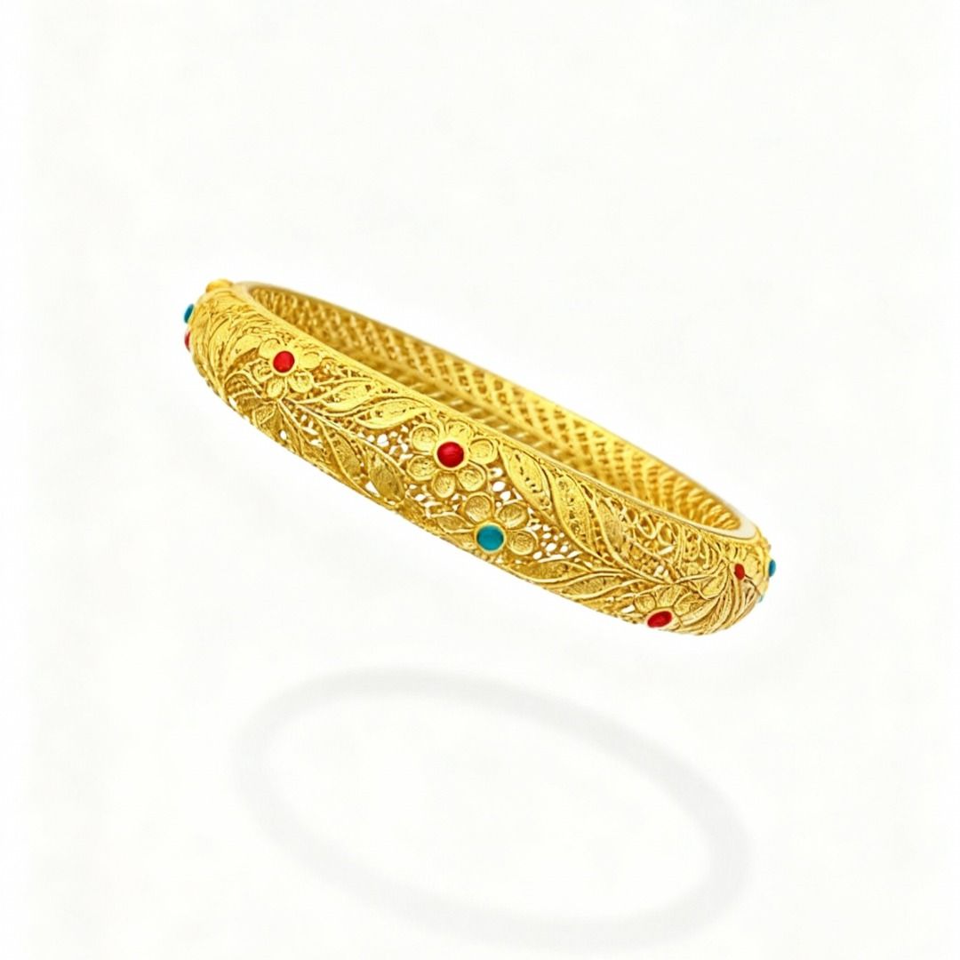 999 Pure Gold-Clad Royal Enamel Bangle, Women's Fashion, Jewelry ...