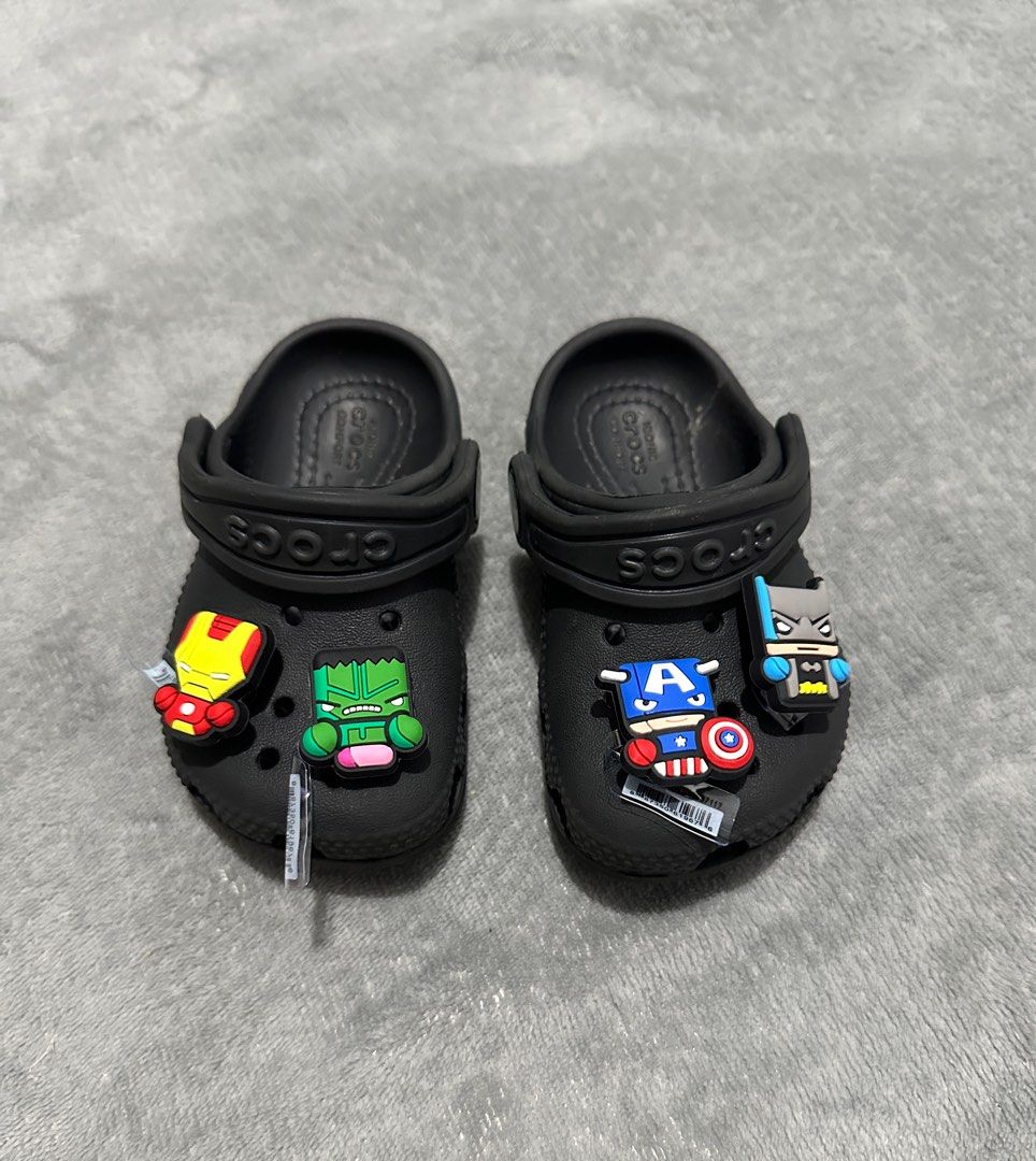 Crocs Kids Black Marvel Jibbitz Clogs Size C5, Babies & Kids, Babies ...