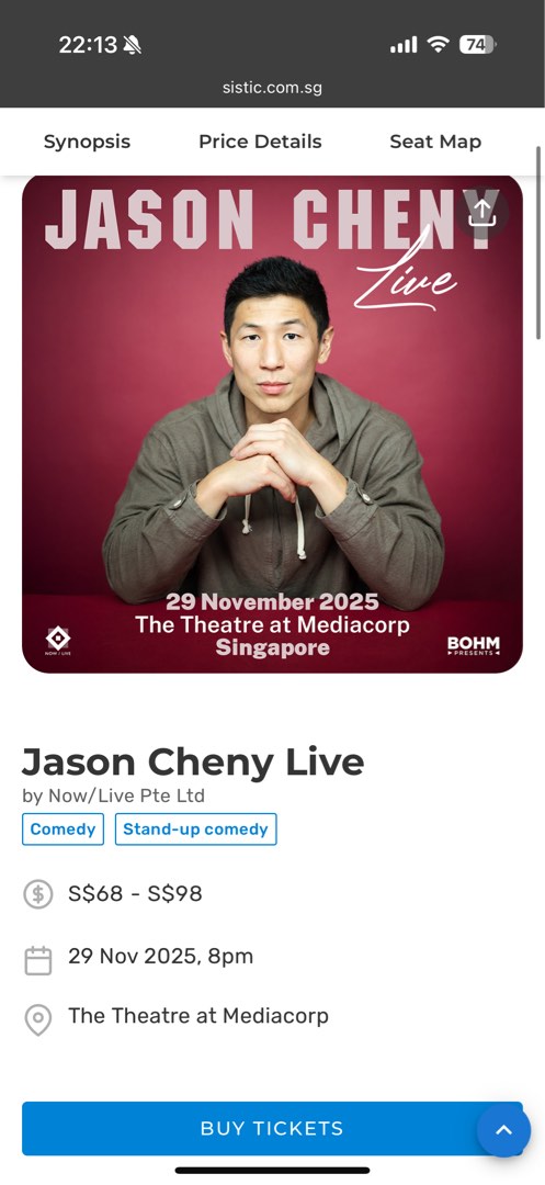 Jason Cheny Live - 2 Tickets, Tickets & Vouchers, Event Tickets on Carousell