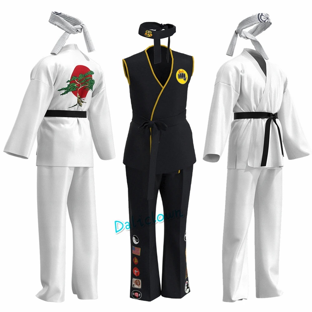 Karate Kids KOF Cobra Kai Cosplay Costume Kid Adult Black White Kimono ...