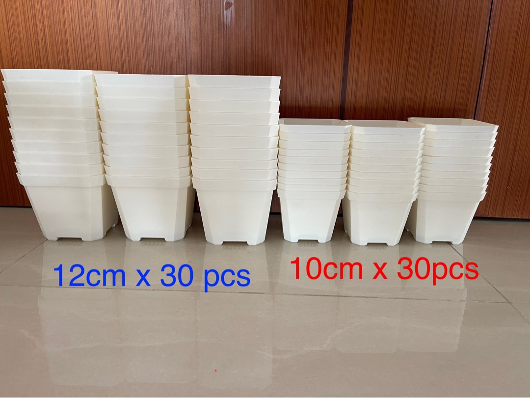 60pcs White Square Plastic Plant Pots - 10cm & 12cm, Furniture & Home ...