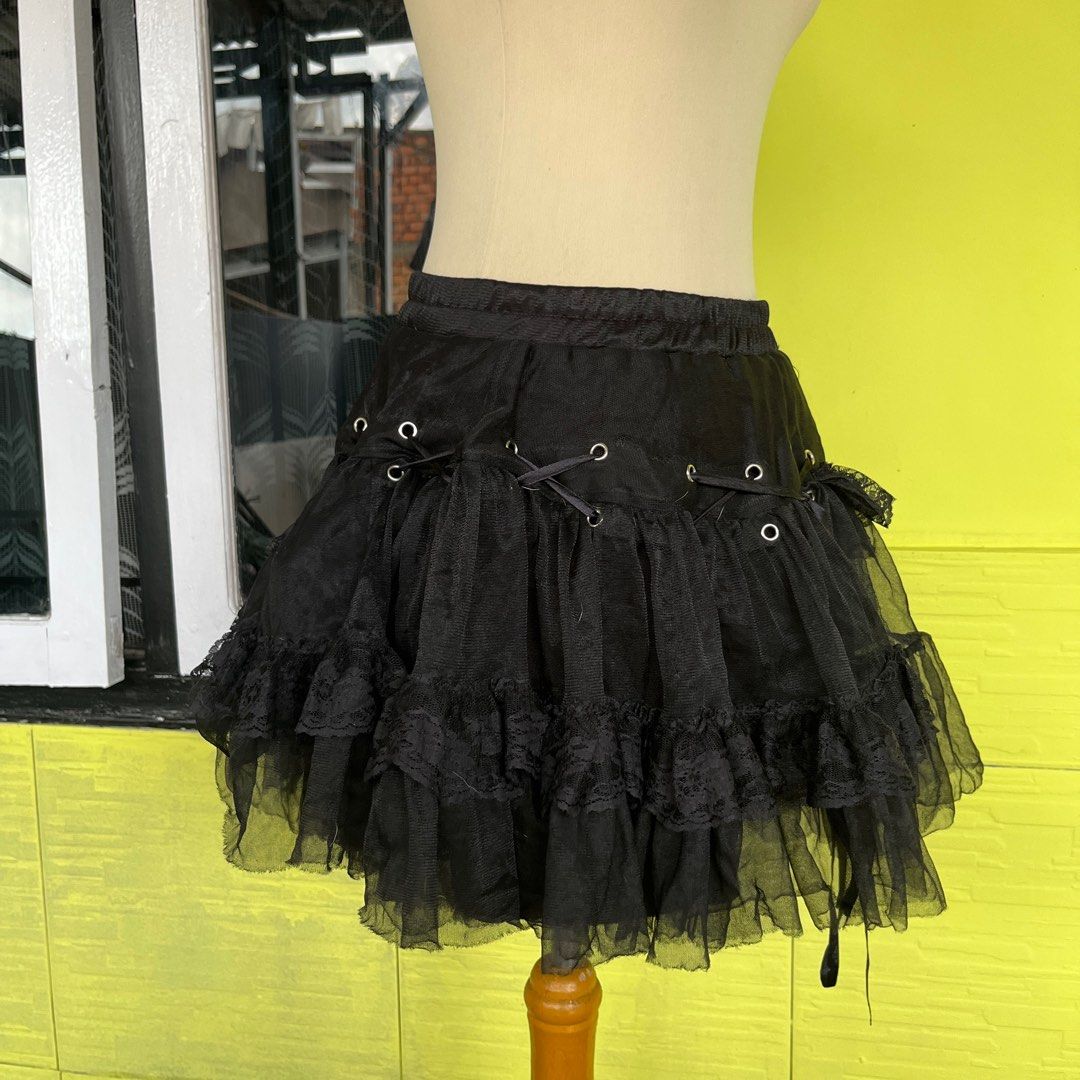 Black Skirt Gothic Lolita Punk, Fesyen Wanita, Pakaian Wanita, Gaun ...
