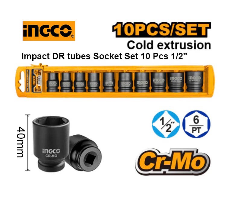 Ingco Impact DR tubes Socket Set 10 Pcs 1/2", Furniture & Home Living ...