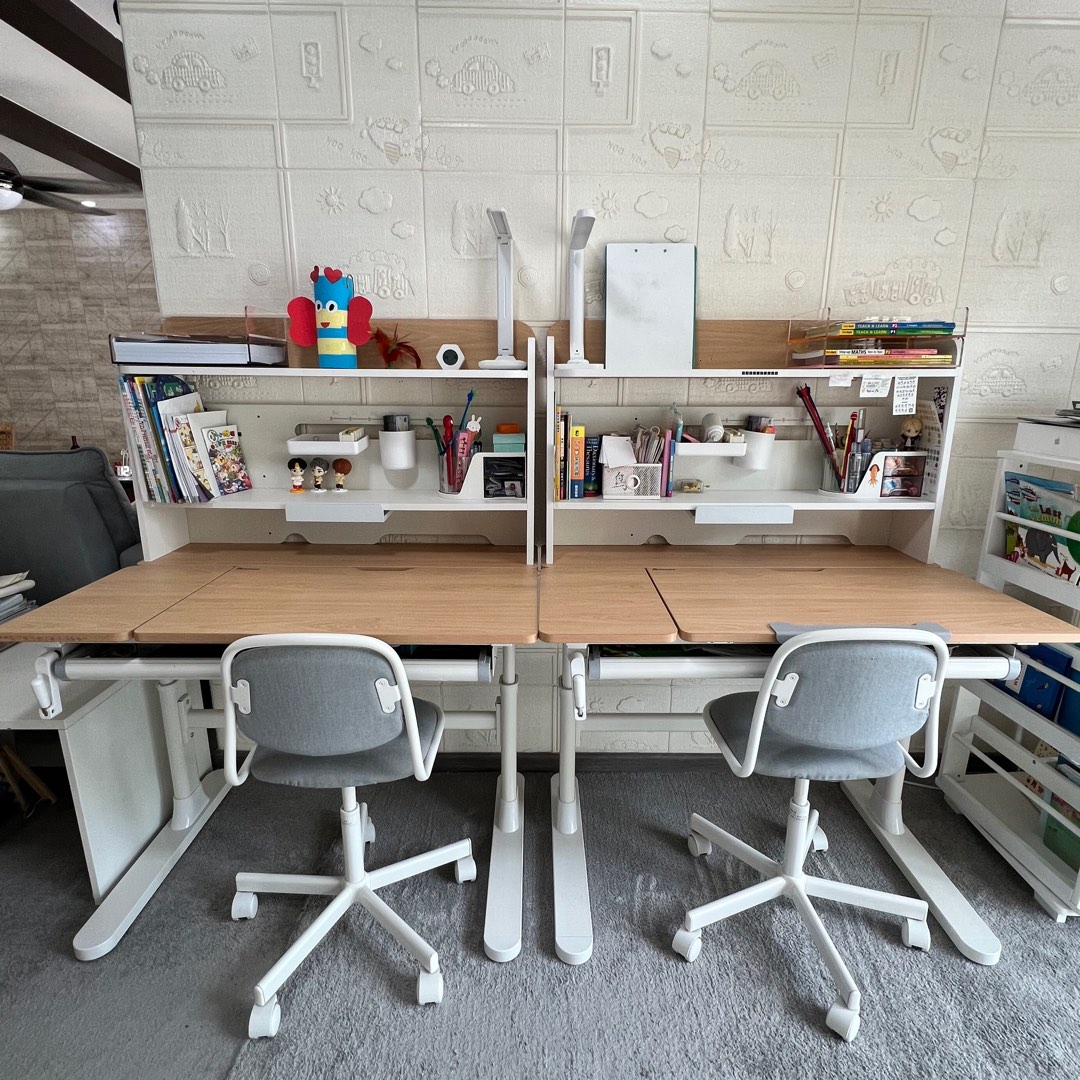 2x Comf-Pro Ergonomic Study Desk Set with Chairs, Furniture & Home ...