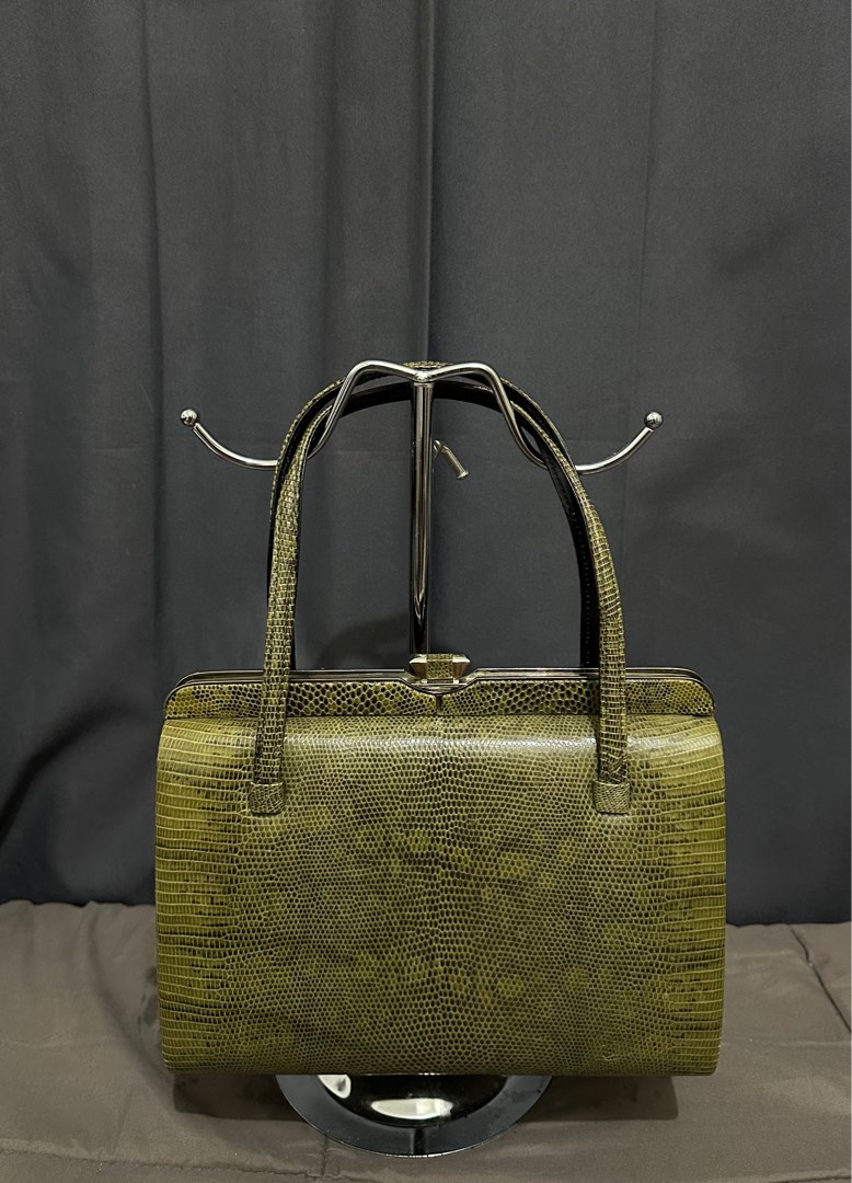 Vintage Genuine Lizard Skin Handbag – Olive Green, Luxury, Bags ...