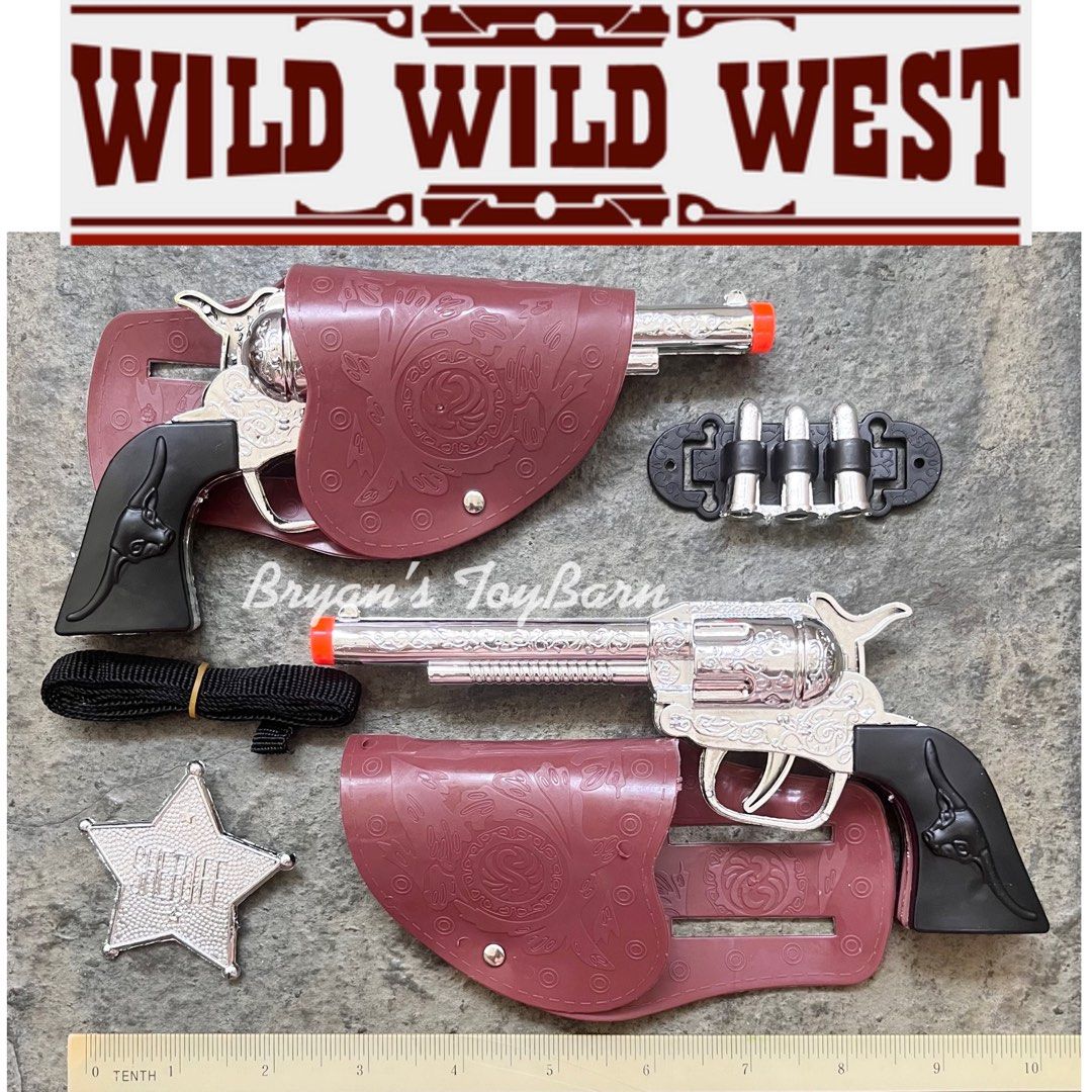 Western Cowboy Style Pair of Toy Plastic Revolvers Chrome Finish for ...