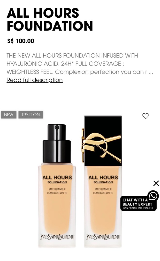 YSL All Hours Foundation - MN7, Beauty & Personal Care, Face, Makeup ...