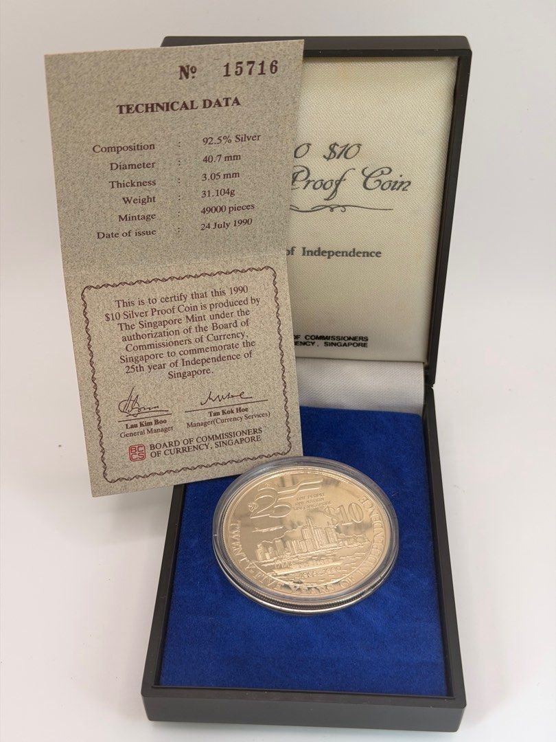 1990 Singapore $10 Silver Proof Coin, Hobbies & Toys, Memorabilia & Collectibles, Currency on ...
