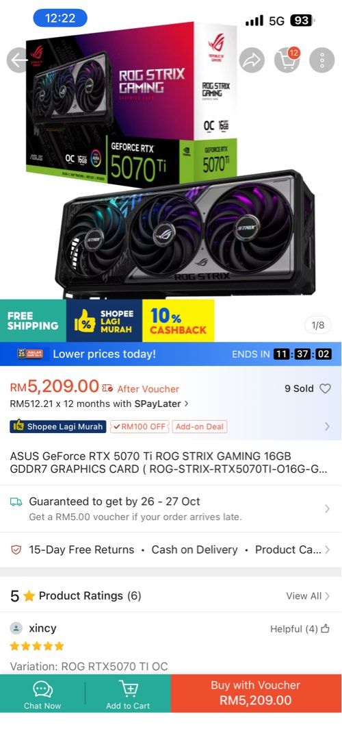 Asus ROG Strix Gaming RTX 5070 Ti 16GB OC GPU Graphic Card, Computers ...