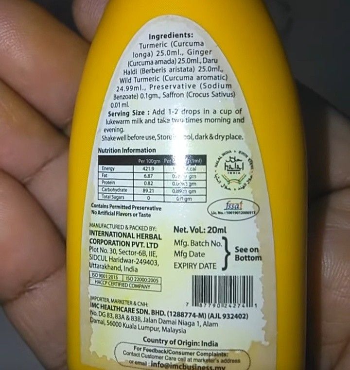 IMC Botanical Beverage Mix Turmeric with Saffron Drops (20 ml bottle ...