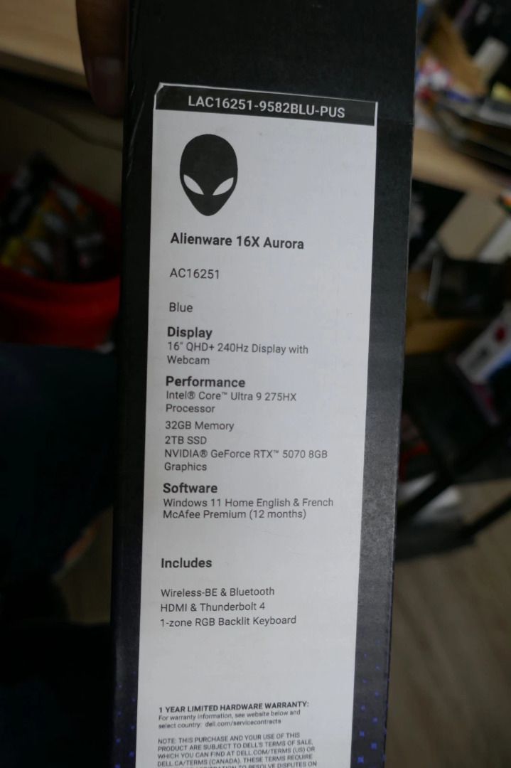 New 2025 Alienware 16X Aurora AC16251 Core Ultra 9 275HX 32GB, 2TB SSD ...