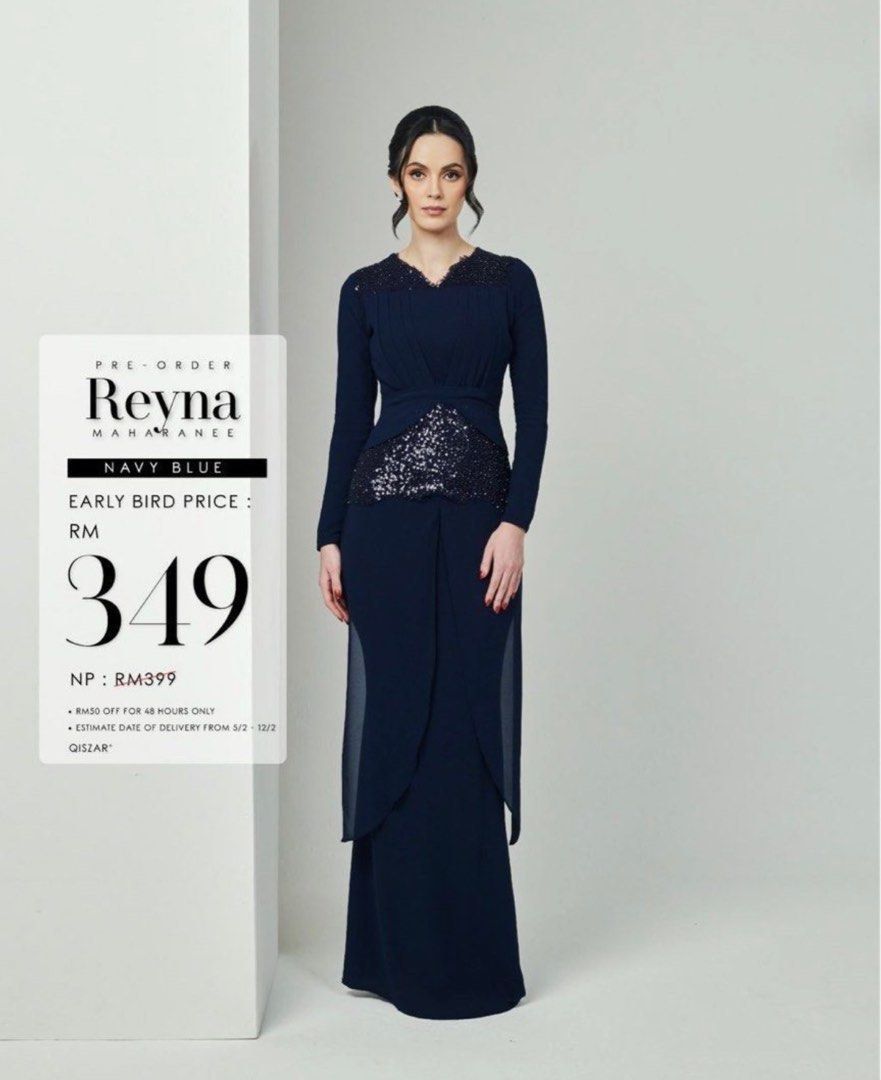 RENT !! Qiszar Reyna Mahanee Navy Blue Dress, Women's Fashion, Dresses ...