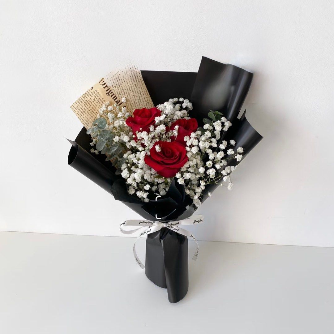 🌹Red Roses+babybreath bouquet | Premium fresh flower bouquet | birthday ...