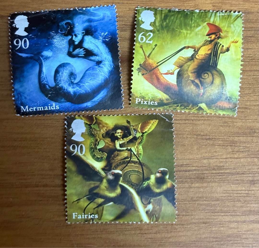 UK stamps mythical creatures 3v - pixies, mermaids, fairies, Hobbies ...