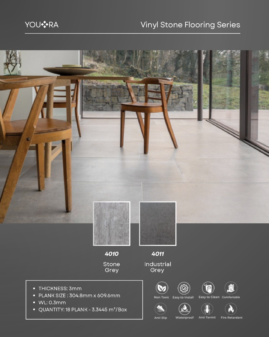 YOURA lantai vinyl tile tebal 3mm uk. 30cm x 60cm, Perabotan Rumah di ...