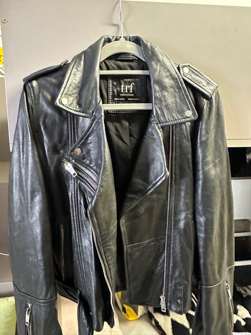 Zara TRF Collection 黑色皮革外套 羊皮, 女裝, 外套及戶外衣服 - Carousell