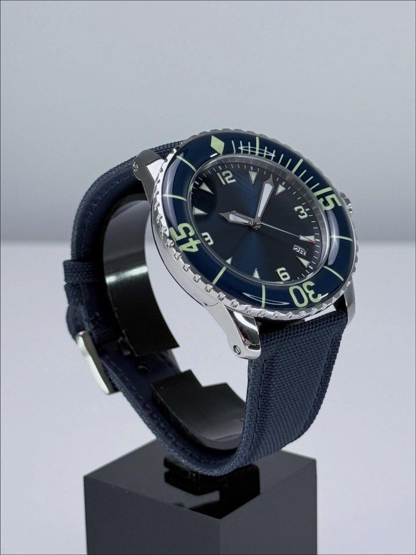 Custom Seiko Mod 45mm No Logo Blue Fifty Fathoms Automatic Watch, Men's ...