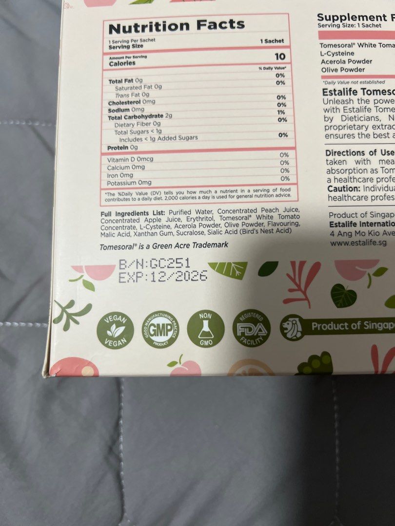 Estalife Tomesoral White Tomato Potion - 14 Sachets, Health & Nutrition ...