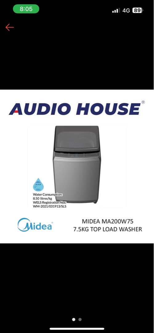 Midea MA200W75 7.5KG Top Load Washer, TV & Home Appliances, Washing ...