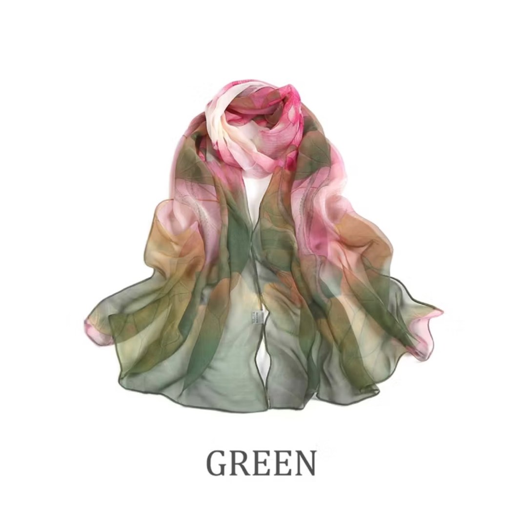 shawl viral chiffon bunga hijau, Women's Fashion, Muslimah Fashion ...