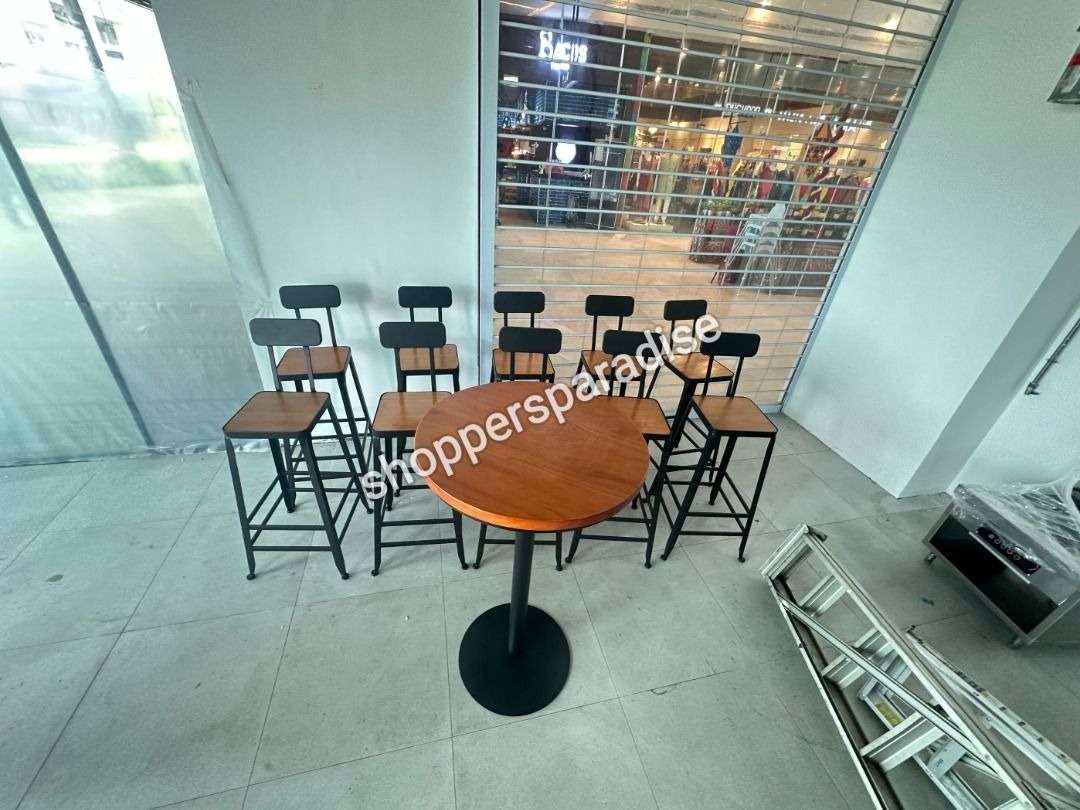 TSBT 002 Solid Wood Round Shape Bar Table, High Bar Stool Chair Cafe ...