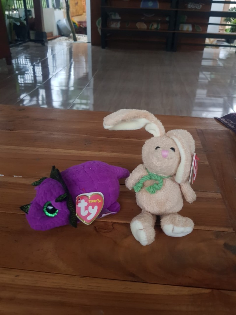 Ty Beanie Babies Baby Hopson Rabbit Bunny dan Landon Dragon Stackable ...