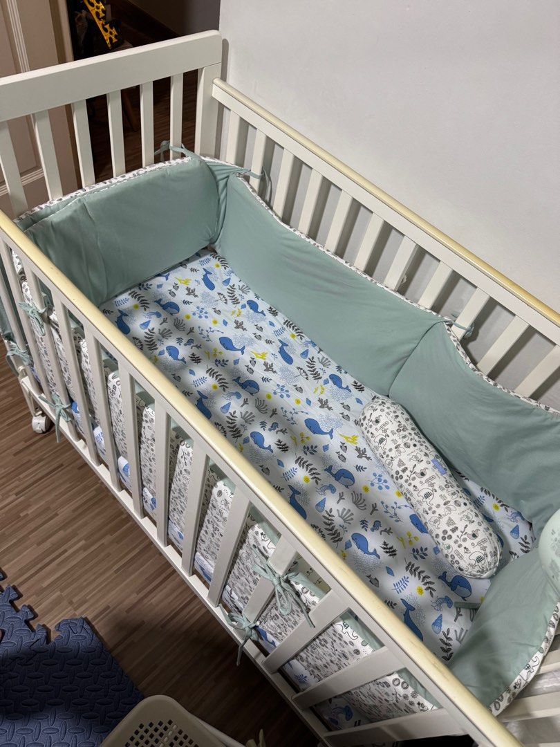 Baby Crib Set with Bumper and Bedding, Babies & Kids, Baby Nursery ...